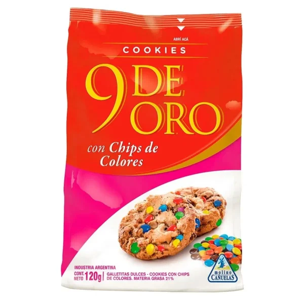 Galletitas Cookies 9 DE ORO Chips Colores (rocklets) 120 g – Magus